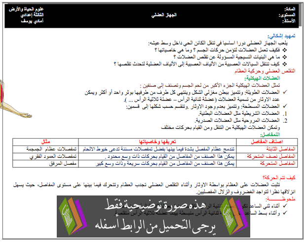 درس علوم الحياة والأرض: الجهاز العضلي – الثالثة إعدادي