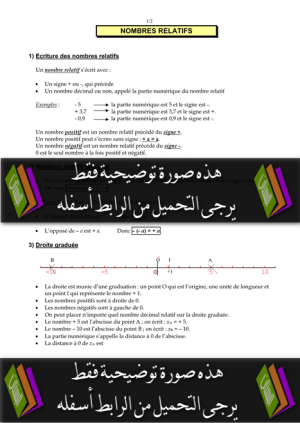 Nombres relatifs définition et comparaison 1APIC Math - البستان